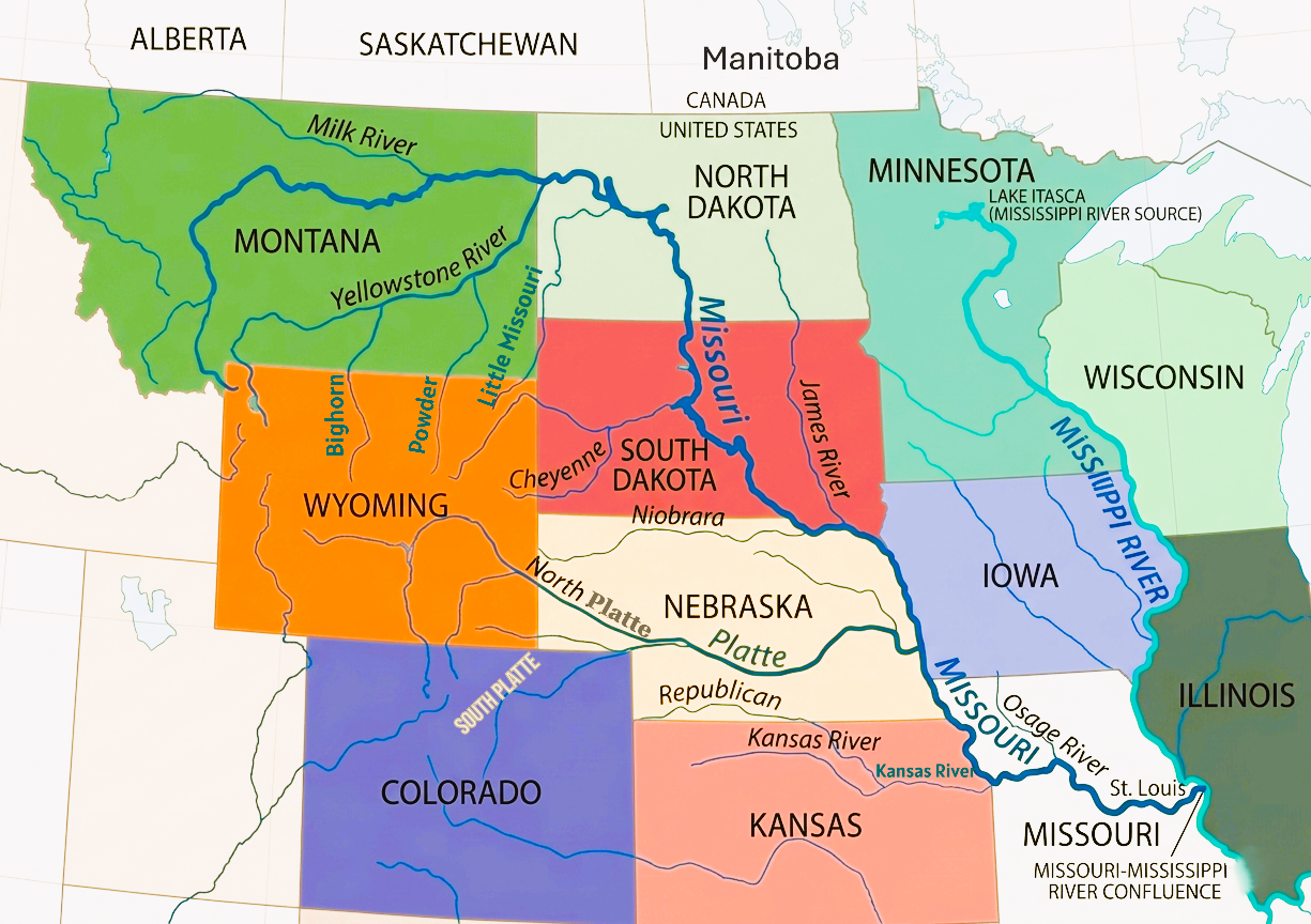 Missouri River: Map, Origin, Course, Mouth, Basin, Tributaries, Dams ...